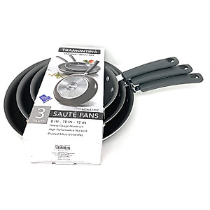 Tramontina Gourmet Selection 3 Piece Set Nonstick Saute Pans (8", 10" & 12") Heavy-Gauge Aluminium High Performance Nonstick Riveted Silicone Handles (Metallic Black)