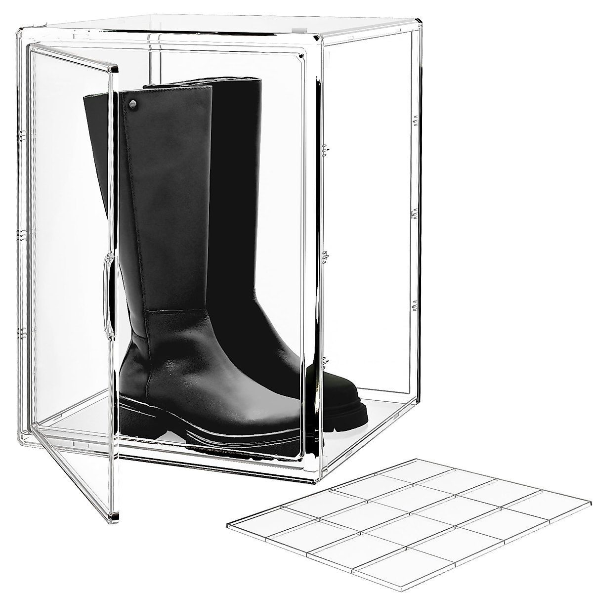 IYINIYI 15.75''x11.81''x9.84'' XX-Large Clear Shoe Storage Boxes with Divider, Stackable Plastic Boot Boxes with Magnetic Door, Acrylic display case Box with Lids for Sneaker Purses Handbags Books (3)