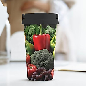 GTKSYNVE Reusable Coffee Mug with Lid and Handle, Fruits and vegetables Tumbler for Hot & Cold Drinks 16oz Stainless Steel Insulated Coffee Tumblers Double Wall Vacuum Thermal Cup
