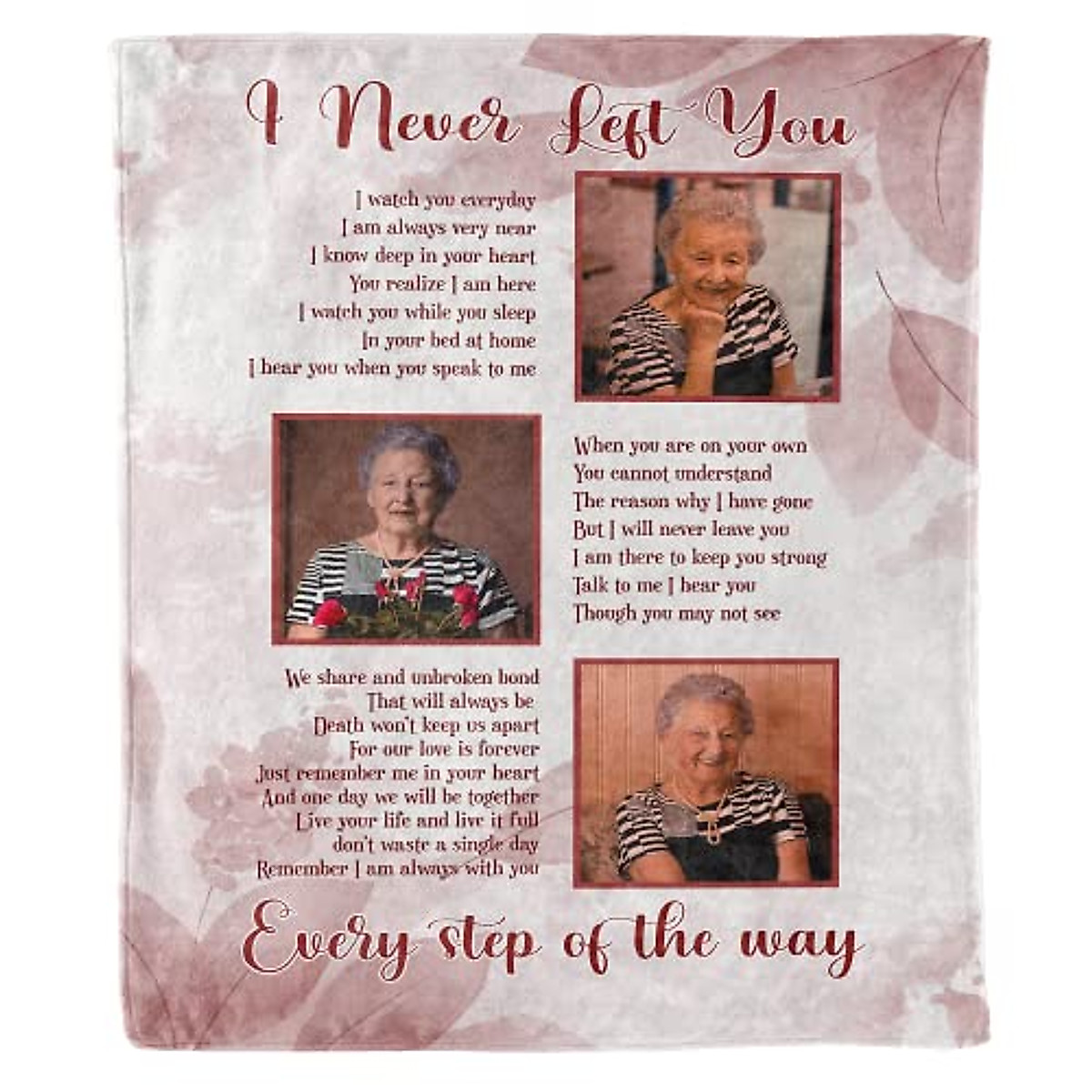 Custom Memorial Blanket, Gift for Loss of Loved Ones, Family, Friend, I Never Left You, Condolence Bereavement Gift Fleece Blanket with Personalized Pictures for Couch Bed Sofa Printed in USA