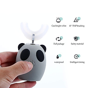 Healifty Kids Automatic Toothbrush Cartoon Panda Ergonomic U- Shaped Toothbrush (Age 7-15) Light Grey