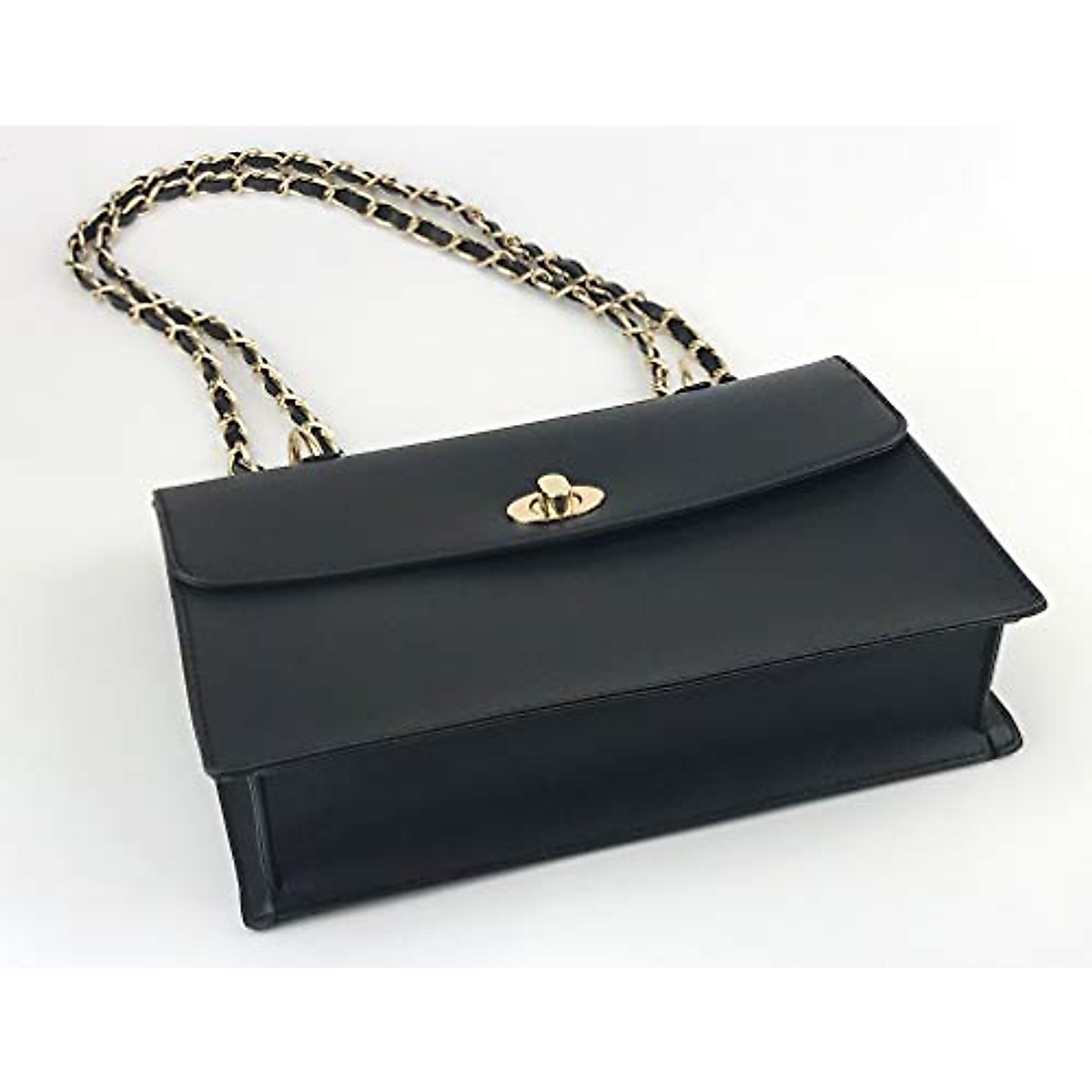 Women Chain Shoulder Handbag with Turn Lock Minimalist Flap Top Cross Body Bag Purse (Nude) Medium