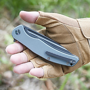 Miguron Knives M Velona Flipper Folding Knife 4.03" Dark Grey PVD 14c28n Blade Grey G10 Handle With Titanium Pocket Clip Camping Hiking Pocket Knife MGR-8003DGII