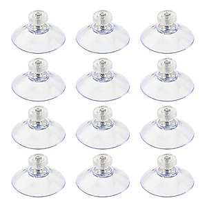 Rrina 12Pcs PVC Suction Cups with Screws M5 Thread Transparent 1.6" Diameter Sucker Cup with Knurled Nut for Bathroom Kitchens