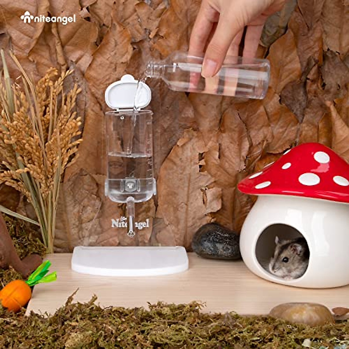 Niteangel 80ml Hamster Water Bottle with Stand No Drip Gerbil Water Feeder Dispenser for Hamster Gerbils Mice Degus Lemming Hedgehog Small-Sized Pet
