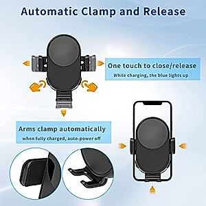 SUPERNIGHT Wireless Car Charger, 15W Qi Fast Charging Auto Clamping Phone Holder Mount on Air Vent & Dashboard for iPhone Samsung Galaxy etc, Wireless Auto-Sensing Charger Phone Holder
