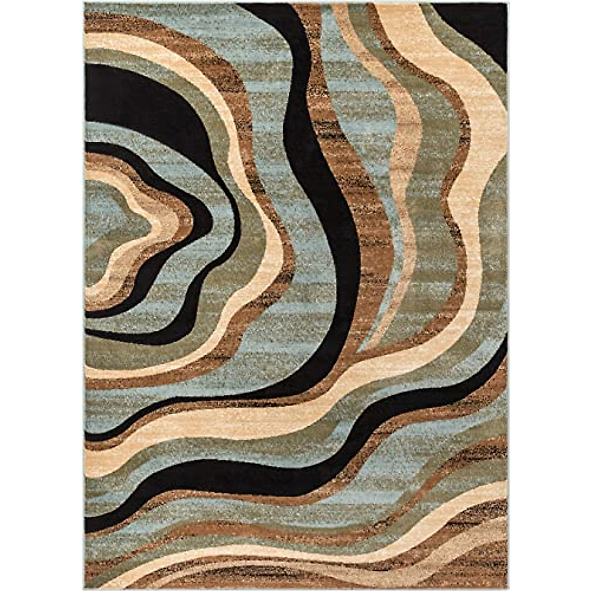 Hudson Waves Blue Brown Geometric Modern Casual Area Rug 8x10 8x11 ( 7'10" x 9'10" ) Easy to Clean Stain Fade Resistant Shed Free Abstract Contemporary Natural Lines Multi Soft Living Dining Room Rug