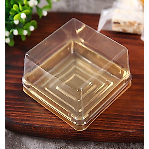 XIYUAN 50PACK Square Moon Cake Trays Mooncake Packaging Box Container Holder with Covers Plastic Transparent Baking Dessert Cake Boxes,Black