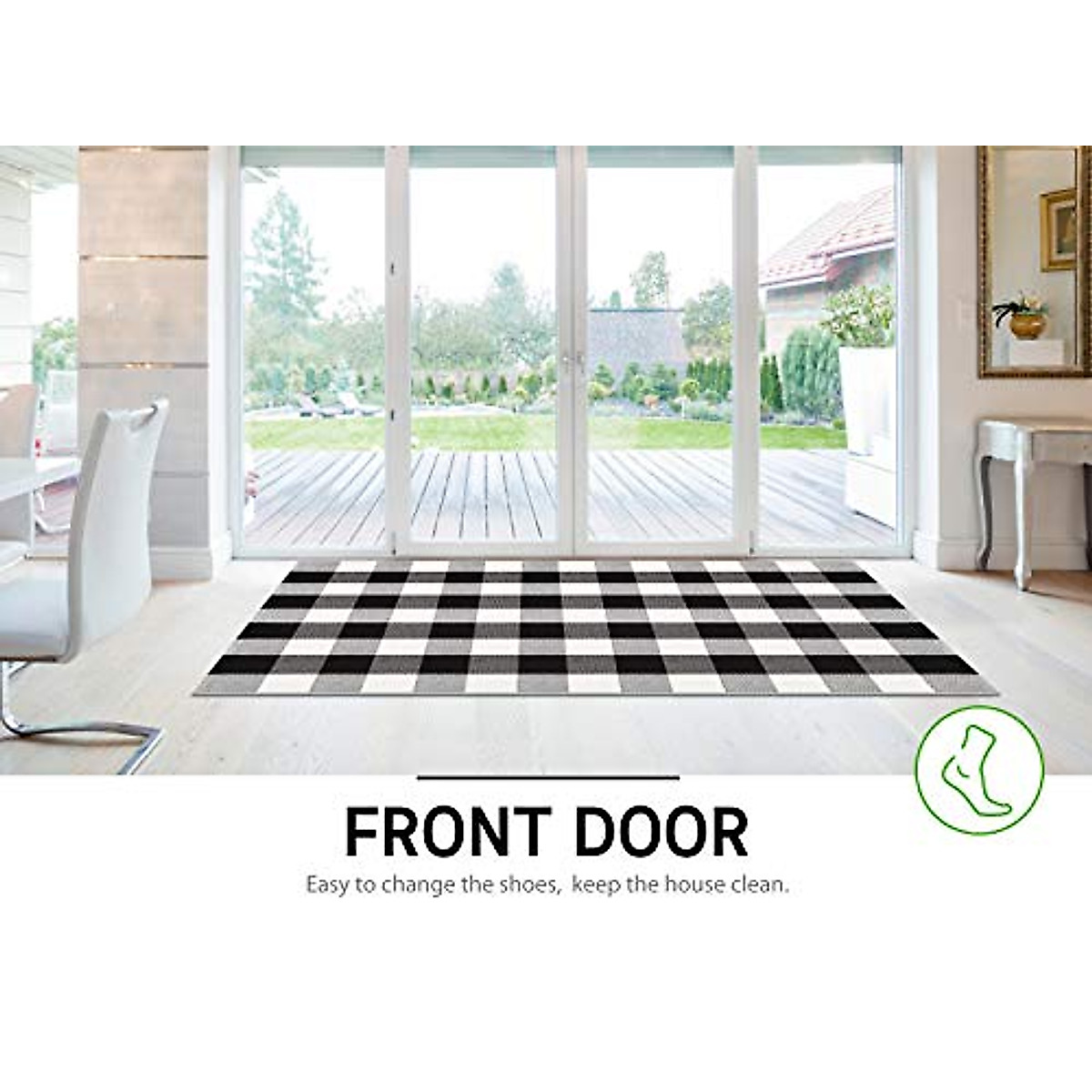 Syntus Buffalo Plaid Rug, 35.4 x 59 inch Doormat Kitchen Rug Black and White Cotton Outdoor Mat for Porch Bathroom Carpet Living Room Throw Area Rug