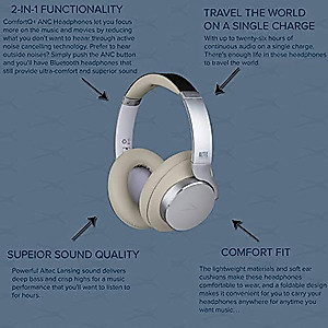 Altec Lansing Comfort Q+ Bluetooth Headphones, Active Noise Cancellation, Comfortable, Quite, Noise Cancelling Headphone, Up to 26 Hours of Playtime, 30 Ft. Wireless Range, White/Cream
