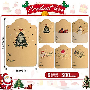 300Pcs Christmas Tag Stickers, Self Adhesive Christmas Name Tag Stickers, Easy to Write and Peel, Perfect for Holiday Decorative Presents Cards Boxes, 2 x 3 Inch, 6 Designs