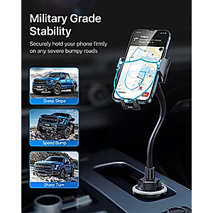 andobil Cup Holder Phone Mount, [Military-Grade, Super Stable] Adjustable Height Solid Long Gooseneck Cup Cell Phone Holder for Car Truck with Quick Swivel Compatible with iPhone 14 13 12 Pro Max