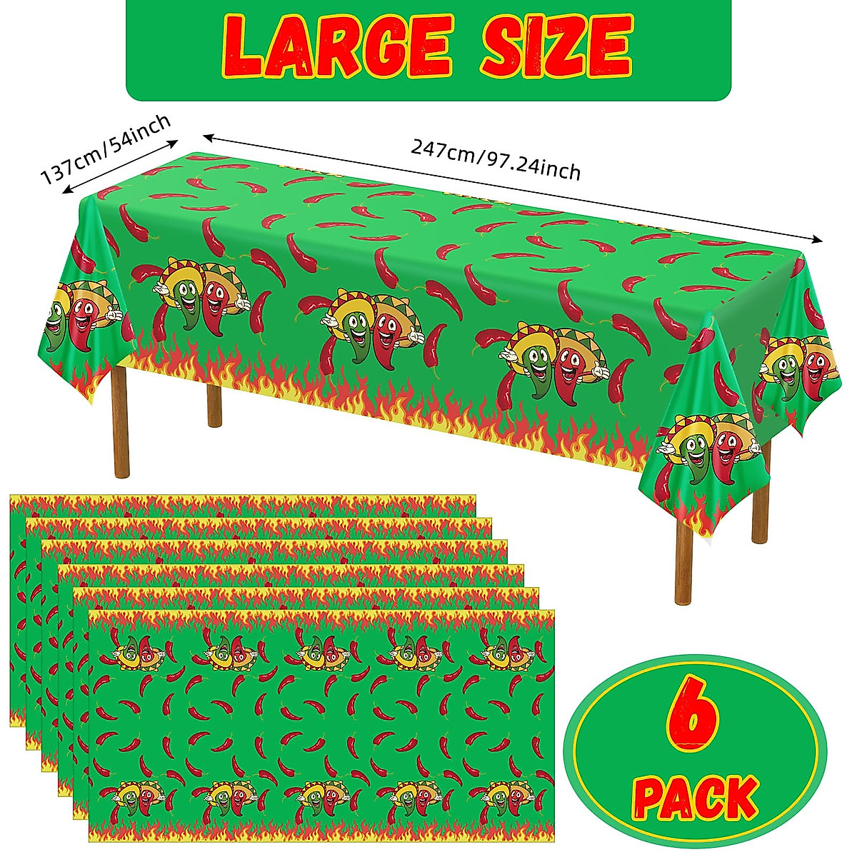 Plastic Chili Pepper Tablecloth Cinco De Mayo Table Cover Disposable Red Chili Decorations Supplies for Rectangular Table Chili Cook Off Party 54 x 108 Inch(6 Pieces)