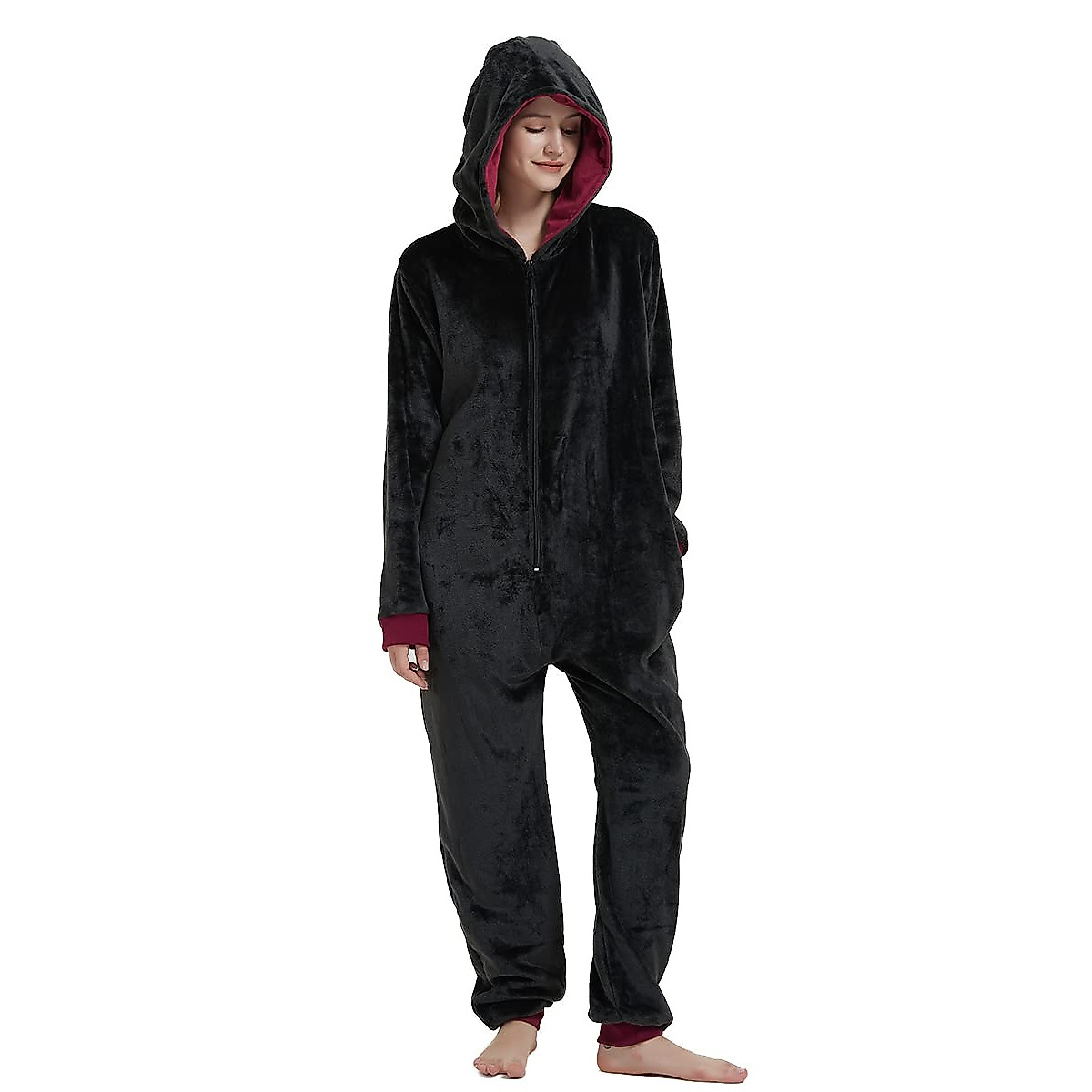 Unpifolov Men and Women Flannel Pajamas Four Magic College Styles Jumpsuit Adult Sportswear Hooded Homewear Red M