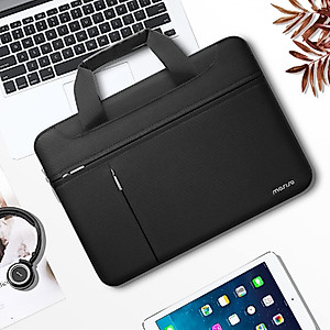 MOSISO 360 Protective Laptop Shoulder Bag Compatible with MacBook Air/Pro,13-13.3 inch Notebook,Compatible with MacBook Pro 14 inch with Front Horizontal&Vertical Pockets&Fix Handle&Belt, Black