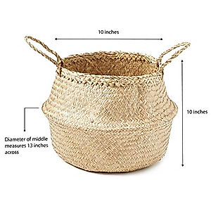 Americanflat Walnut Hand-Woven Palm and Seagrass Belly Baskets (10" Tall)