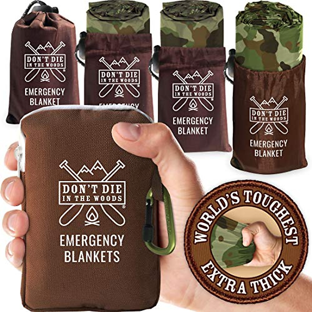 World’s Toughest Emergency Blankets [4-Pack] Extra-Thick Thermal Mylar Foil Space Blanket | Waterproof Ultralight Outdoor Survival Gear For Hiking, Camping, Running, Emergency, First Aid Kits [Camo]