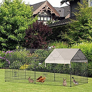 PawHut 7.2' Small Animal Playpen with Cover, Multifunctional Metal Pet Exercise Pen Large Metal Chicken Coop, Outdoor Bunny Pen, Easy to Store & Set-up, Beige