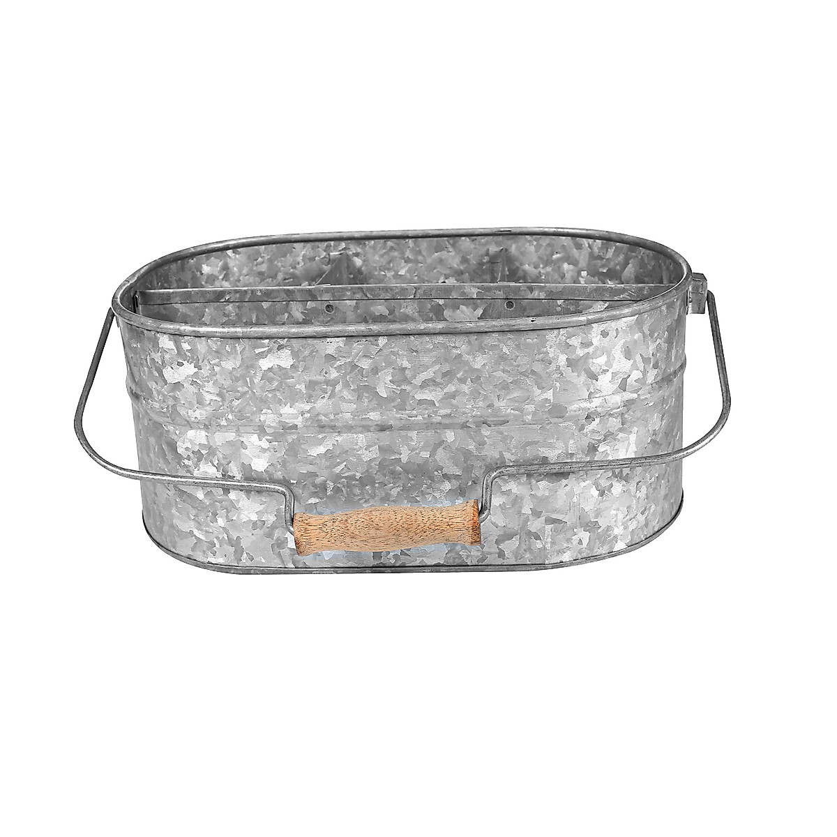 Light & Pro Multipurpose Galvanized Rustic Farmhouse Caddy - Metal 4 Compartment Storage Bin Caddy With Wooden Handle Perfect For Kitchen Utensils, Picnic, Garden Planter - Hammered - Antique Grey