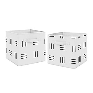 Sweet Jojo Designs White and Black Boho Mudcloth Foldable Fabric Storage Cube Bins Boxes Organizer Toys Kid Baby Set of 2 Black and White Bohemian Woodland Tribal Southwest Mud Cloth Hatch Triple Line