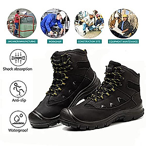 TOSAFZXY Waterproof Work Boot for Men, 6" Steel Toe and Non-Slip Safety Boot Outdoor Men Work Boot Black Size 13