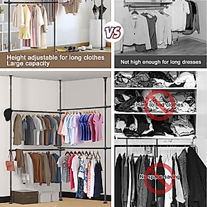 Closet Organizer Clothes Rack, Heavy Duty 4-Tier Adjustable Free Standing Laundry Drying Garment Rack, Floor to Ceiling Clothing Hanger Tension Rod Closet System Wardrobe Storage Matt Black