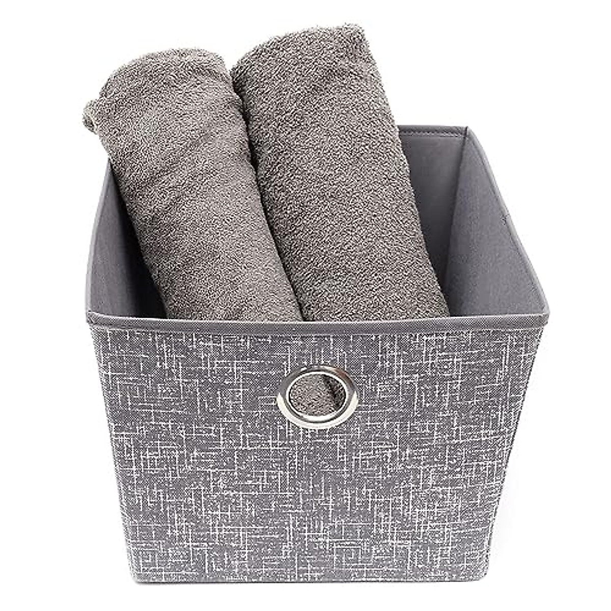 Home Basics Non Woven Large Open Cube Storage Bin Tapered Sides | Folds Down for Easy Storage | Grommet Metal Dual Handles | Graphic Print Design
