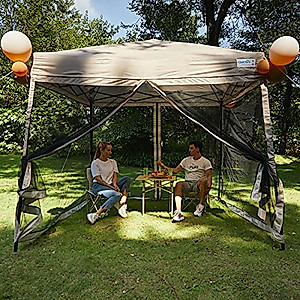 Quictent 9'x9' Slant Leg Pop up Canopy Tent with Mosquito Netting, Instant Screen House Room Tent Gazebo, Easy Set up, Tan