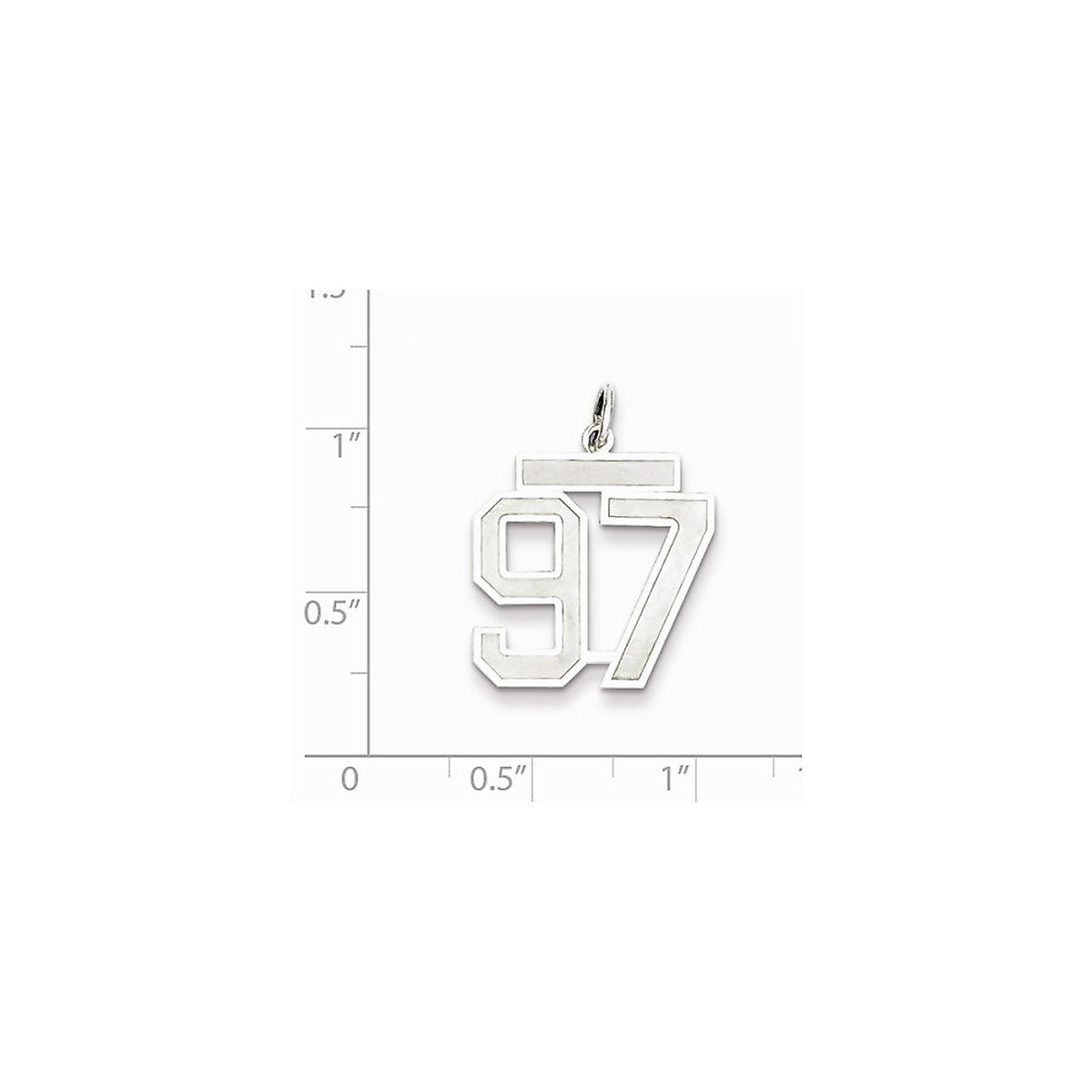 Solid 925 Sterling Silver Medium Number 97 Charm Brushed Matte Finish Pendant - 22mm x 18mm