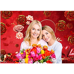 CHAIYA 8x6ft Valentine's Day Photography Backdrop Red Love Heart Romantic Red Rose Flowers Bokeh Valentine's Day Wedding Bridal Shower Party Decor Banner CY-199