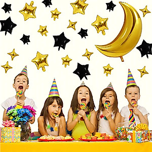 AnnoDeel 37 pcs Moon Star Mylar Balloons, 36inch Big Gold Moon Balloons and Gold Black Star Foil Balloons for Baby Shower Birthday Wedding PartyDecorations