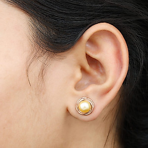 Golden South Sea Pearl Earrings, South Sea Pearl Solitaire Stud Earrings, South Sea Pearl Gold Earrings, Swirl Earrings for Women, 14K Rose Gold