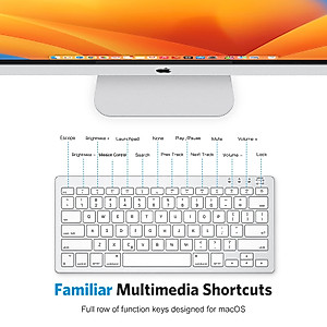Emetok for Mac Keyboard [Aluminum Base, Rechargeable], Ultra Slim Bluetooth 5.1 Keyboard with [Upgraded Scissor Keys] Customized for MacBook Air/Pro, iMac, iMac Pro, Mac Mini/Pro, Silver