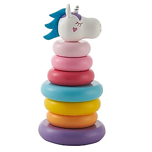 RUYU Classic Unicorn Wooden Rainbow Stacking Rings - 7 Inches Tall Solid Wood Educational Baby Toy for Toddler Boys and Girls Age 18 Months and Up (8 Natural Solid Wood Pieces)