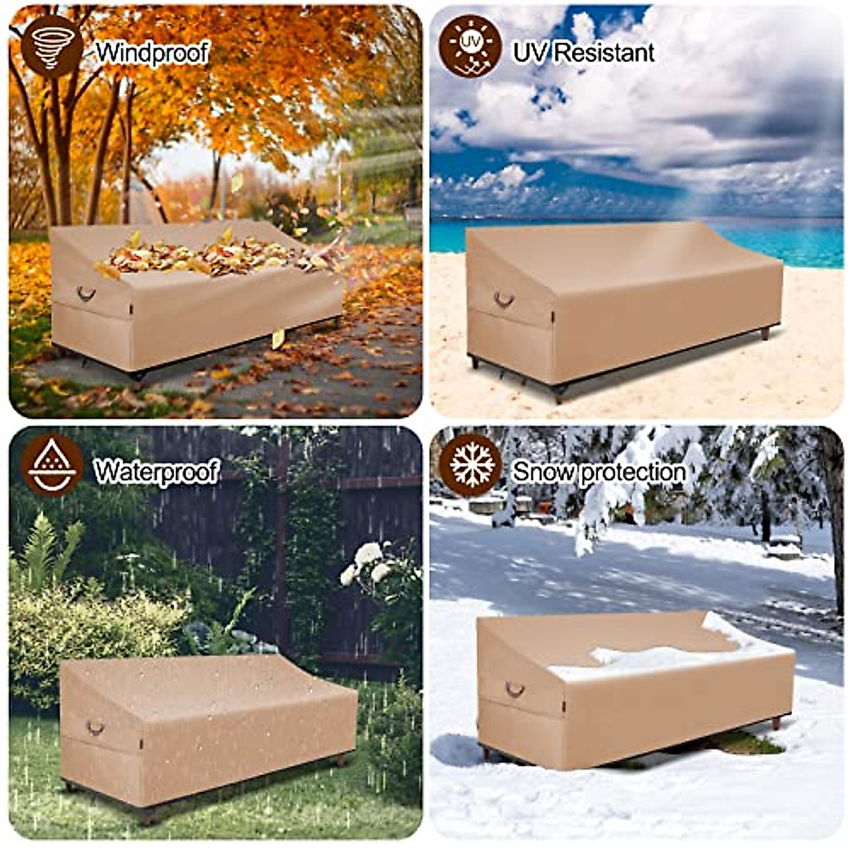 QH.HOME Outdoor Patio Couch Cover Waterproof 900D Heavy Duty Strong Tear Resistance - 3 Seater Outdoor Bench Sofa Cover UV Resistant Fade, Lawn Patio Furniture Covers with Air Vent 78"W x 42"D x 32"H