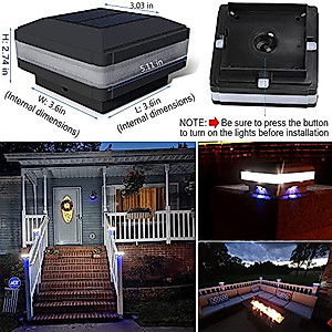 Sumaote Solar Post Cap Light, 52 LEDs 160 Lumen Outdoor Solar Post Light Fits 4x4 5x5 6x6 Wooden Posts Fence Post Lights Platform Garden Patio Deck Lighting 6000K White Light, Black Shell, 4 Pack