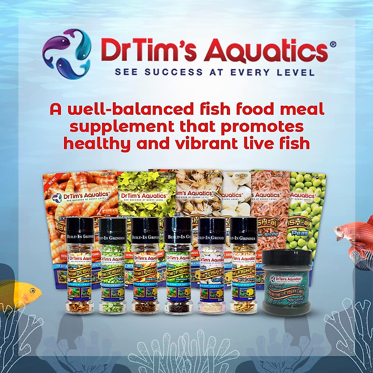 DrTim's Aquatics - Bene-Fish-al® Food and Treats - Fish Food Enhancer - for Freshwater Fish or Marine Fish - 0.31 oz. Grinder - Peas