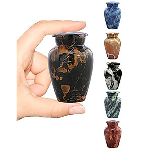 Marble Finish Metal Keepsake Urn - Mini Cremation Urn for Human or Pet Ashes - Token Urn - Sharing Memorial Urn with Velvet Bag (Dynasty Black)