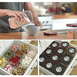 Kitchen Pantry Airtight Smart Seal Dry Food Storage with Lid, Modular, Stackable, Square, Clear Canister for Cereal, Sugar, Flour, Snack, Coffee, Pasta Container (8 Set, Black Lid)