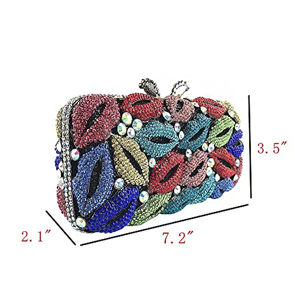 DJBM Women Lips Shaped Rhinestone Clutch Metal Crystal Evening Bags for Women Clutch Purse for Evening Party Cocktail, Multicolored Clutch