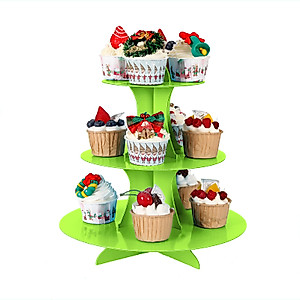 YLDW 3-Tier Cupcake Stand, Cake Stand Holder, Tiered DIY Cupcake Stand Tower for Dessert Table Displays, Birthday Theme Party Favors Decoration, Floral Tea Party, 12" W x 12.8" H, Green