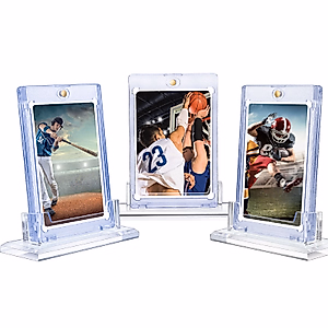 3 Pack Magnetic Card Holders for Trading Cards Protector, 35 pt Baseball Card Protector, Acrylic Hard Cards Sleeves Case for Baseball Football Sports Game Card Storage and Display (Transparent Blue)