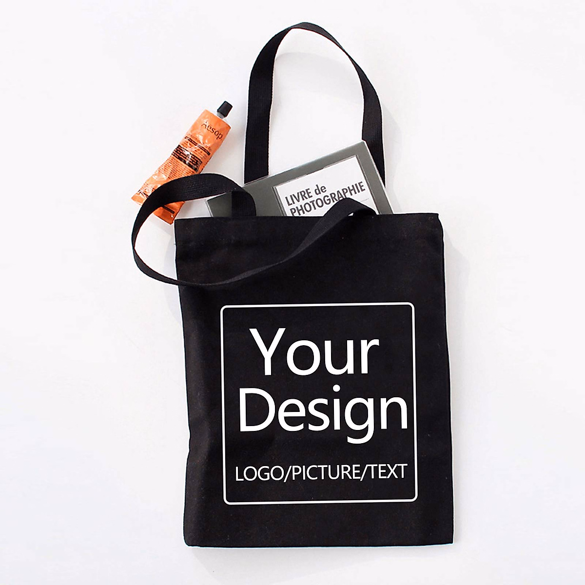 KEEVICI Double-sided Printing To Customize Your Own Personalized Canvas Tote Bag (1,Black)