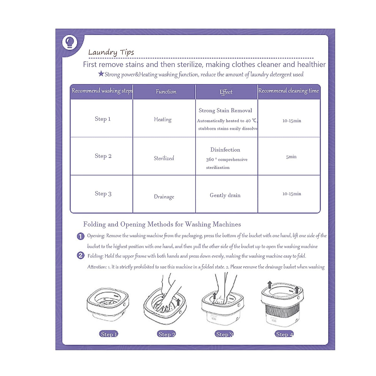 Meideli Portable Washing Machine - Foldable Mini Small Portable Washer Washing Machine with Drain Basket for Travelling, Camping, Apartment, Dorm (Purple)