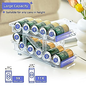 Ynelyase Soda Can Dispenser Organizer for Refrigerator Mini Skinny and Pop Can Holders Drink Storage Wide Adjustable (2-Pack Clear)