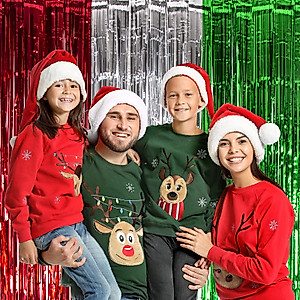 LOLStar 3 Pack Christmas Foil Fringe Curtains Christmas Party Decoration 3.3 x 6.6 ft Red Silver Green Tinsel Fringe Party Photo Backdrop Streamer Backdrop for Christmas, New Year, Ugly Sweater Party