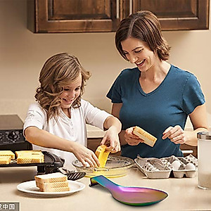 Modern Stainless Steel Spoon Rest, Stainless Steel Utensil Spoon Rest Holder, Spatula Ladle Holder, Brushed Finish, Countertop Heavy Duty,Dishwasher Safe 3.8 x 9.4 Inch (Rainbow 1PC)