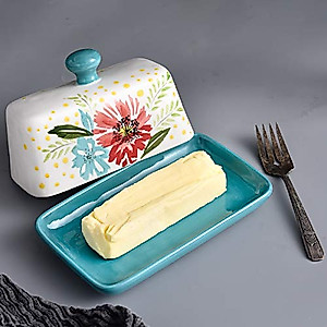 Wisenvoy Butter Dish Ceramic Butter Dish with Lid Butter Keeper Butter Dish with Lid for Countertop Flower Butter Crock