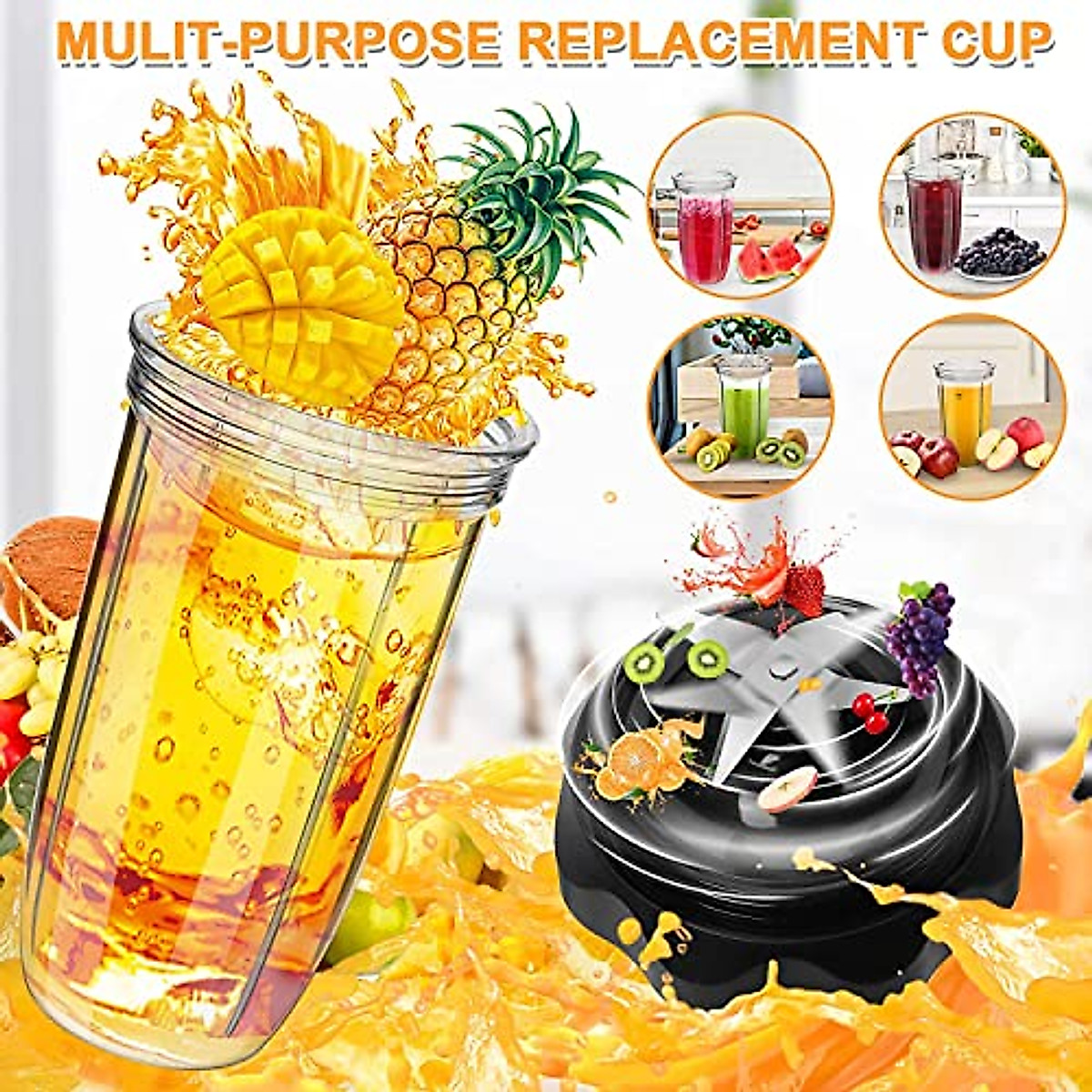 24oz Cup Pro 1000 Blender Blade Compatible with Nutri-bullet Blender Combo Select 1200 1000W Blender Motor Base NBC12A With 2x Lids Replacement Part For Combo Easy Twist Extractor Blade