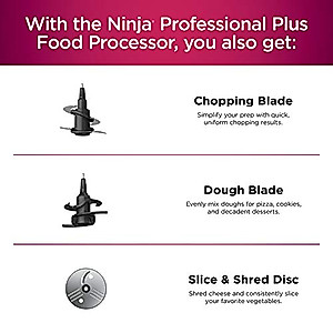 Ninja BN601 Professional Plus Food Processor, 1000 Peak Watts, 4 Functions for Chopping, Slicing, Purees & Dough with 9-Cup Processor Bowl, 3 Blades, Food Chute & Pusher, Silver